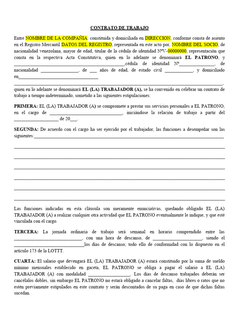 Contrato de Trabajo Simple Formato | PDF | Salario | Economias
