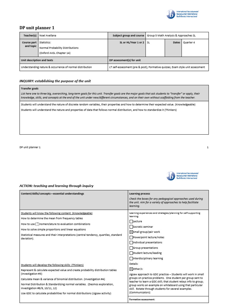 Updated_Math_Unit_Plan | PDF | Normal Distribution | Statistics