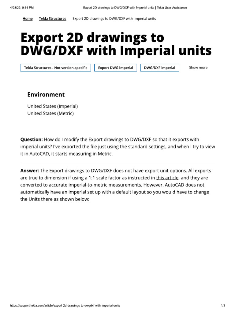 Export 2D Drawings To DWG - DXF With Imperial Units | PDF