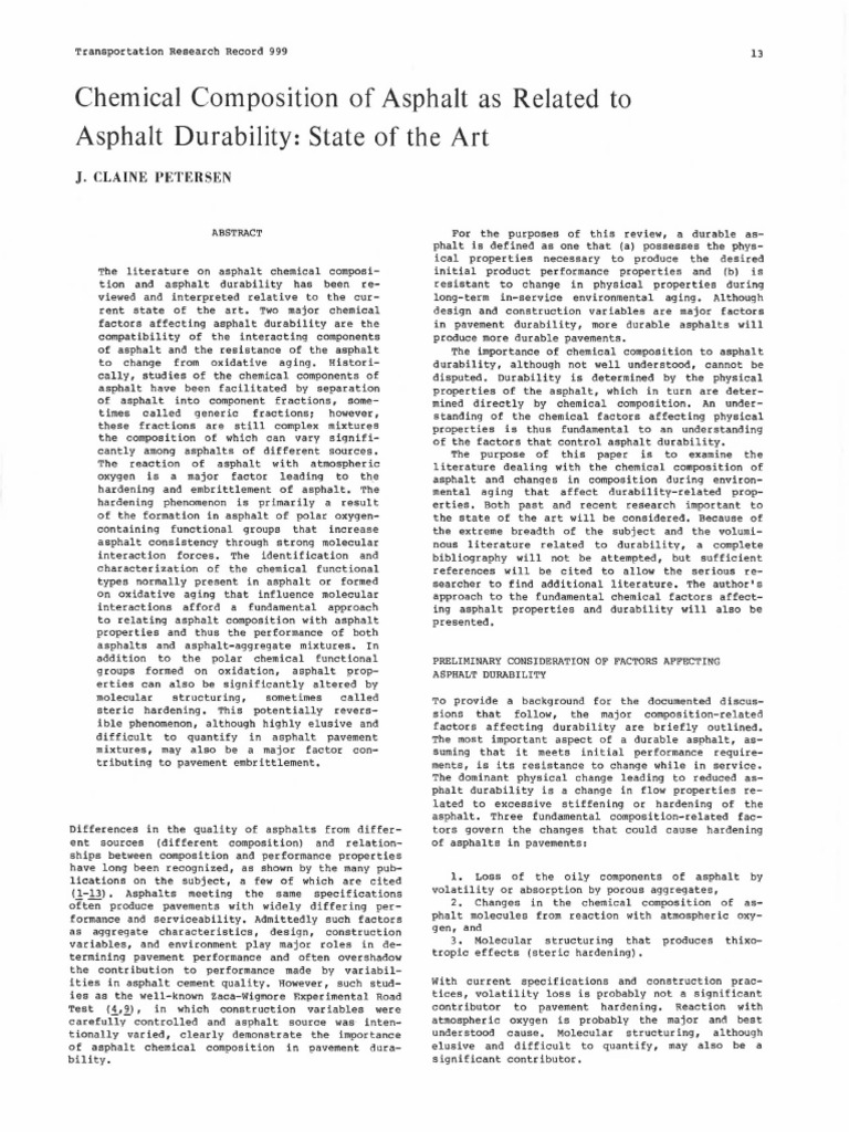 Chemical Composition of Asphalt As Related To Asphalt Durability: State ...