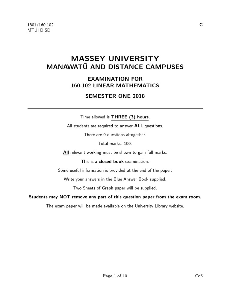 Linear Mathematics Exam 2018 | PDF | Eigenvalues And Eigenvectors | Matrix Theory