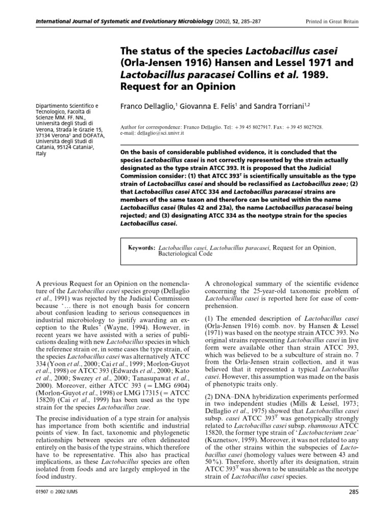 Lactobacillus Paracasei Collins Et Al. 1989 | PDF | Species ...