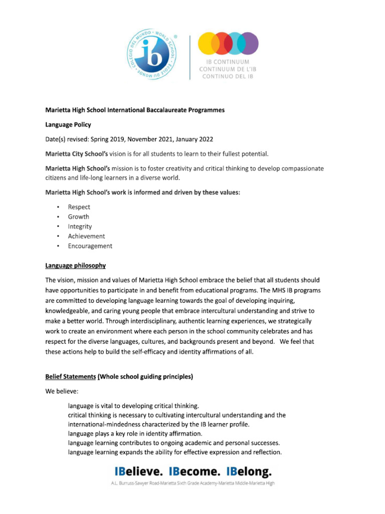 Mhs Language Policy Sy21-22 | PDF