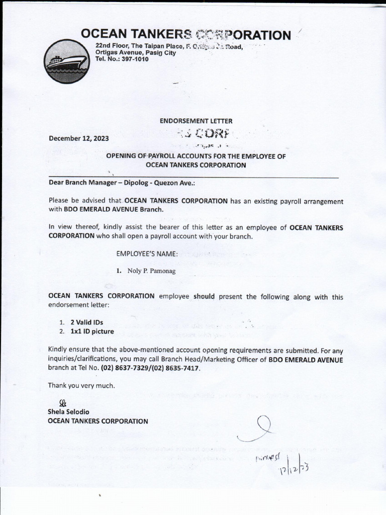 Endorsement Letter - Mr. Pamonag | PDF