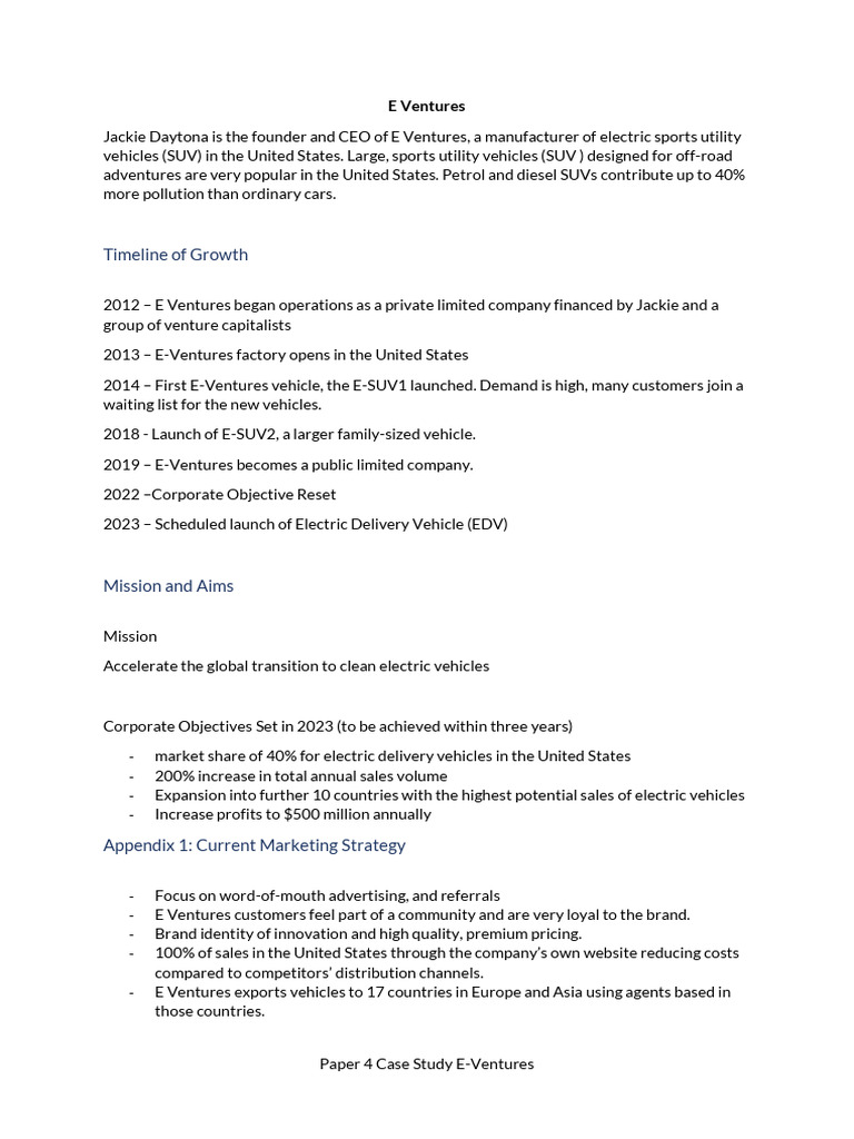 E-Ventures: Electric SUV Growth Case Study | PDF | Car | Market (Economics)