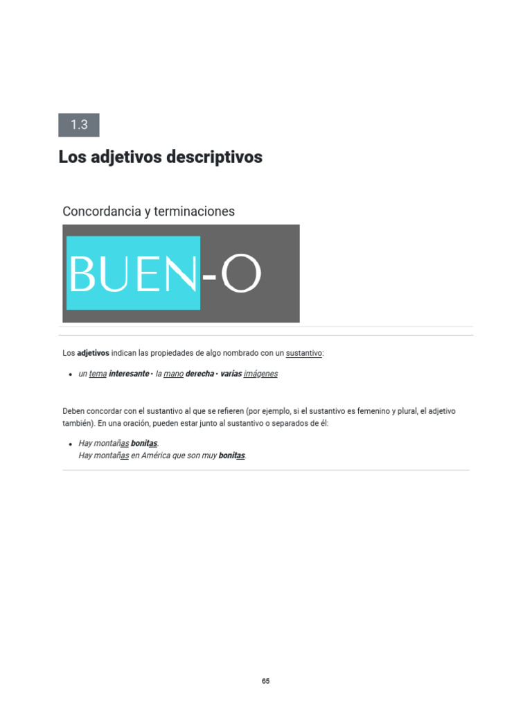 Los Adjetivos Descriptivos: Concordancia y Terminaciones | PDF ...