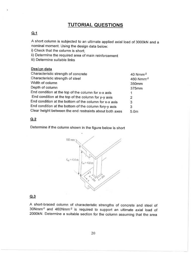 Tutorial Questions - Short Column Design | PDF