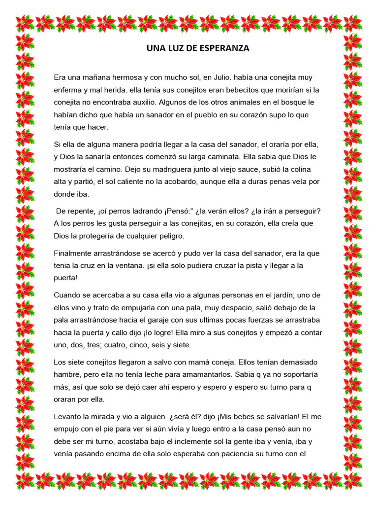 Una Luz De Esperanza Pdf Cuento Pdf