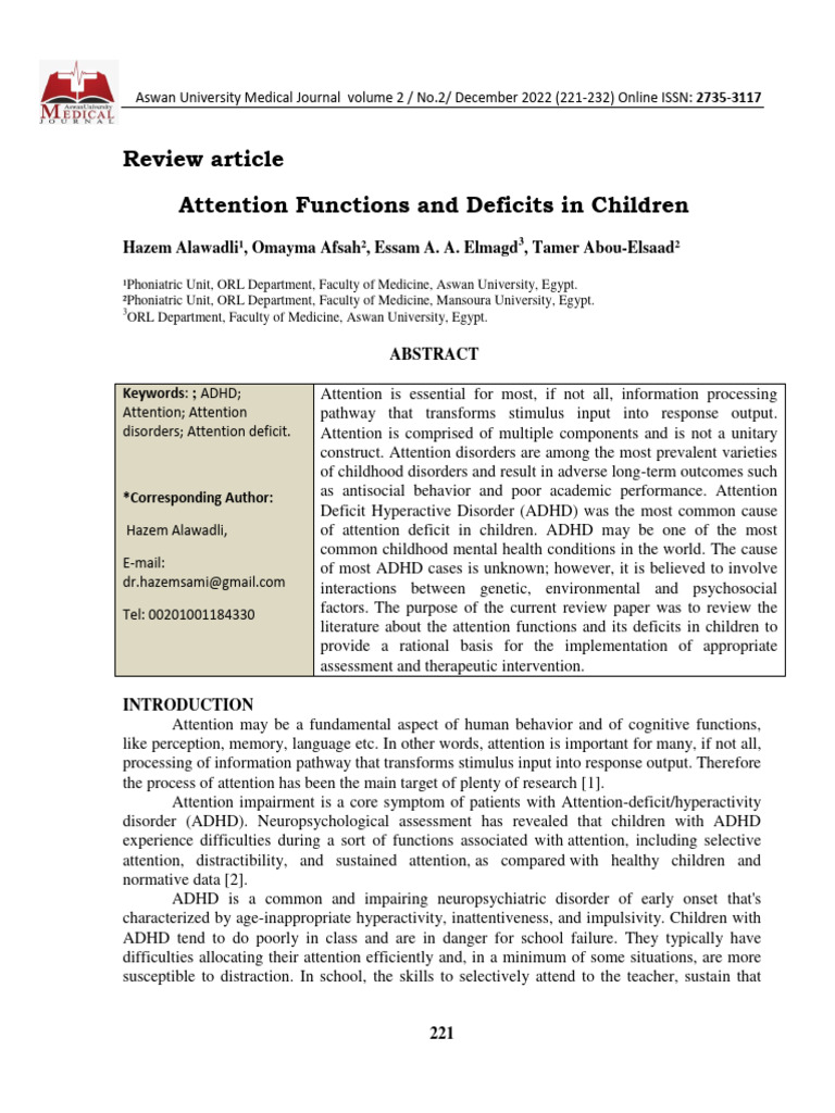 AUMJ Volume 2 Issue 2 Pages 221-232 | PDF | Attention Deficit Hyperactivity Disorder | Attention