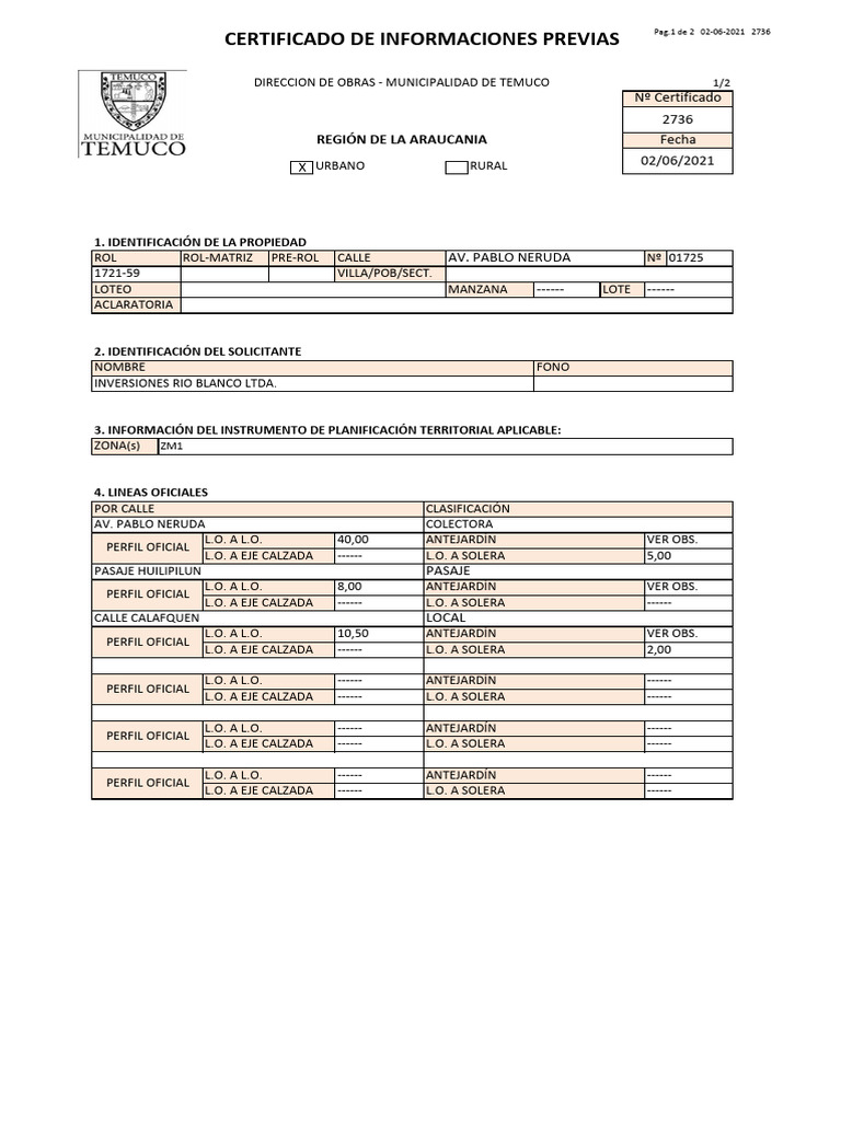 Certificado de Informaciones Previas | PDF