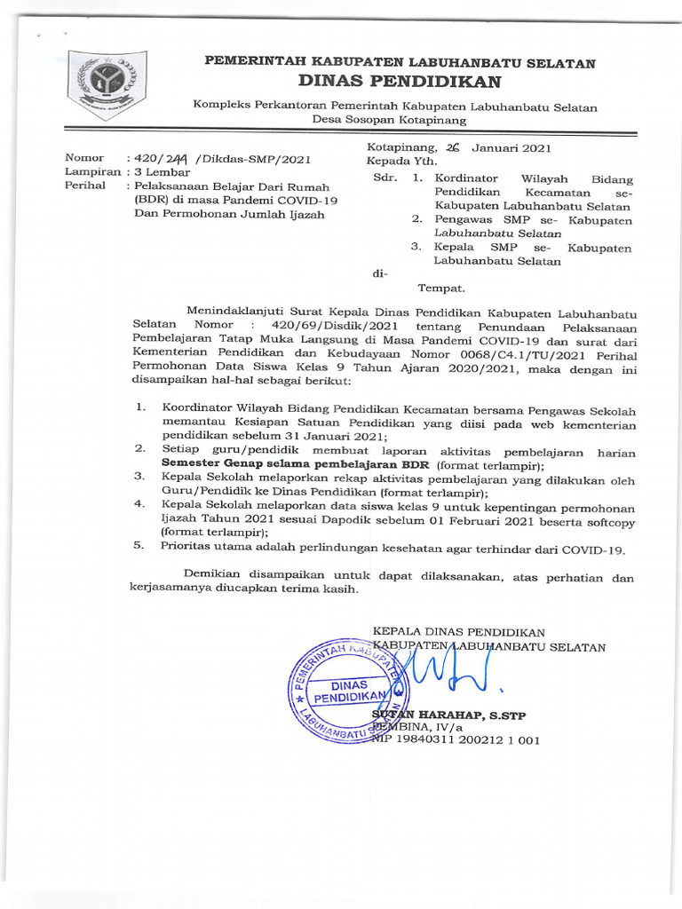 Surat Pelaksanaan Bdr Dan Permintaan Ijazah | PDF