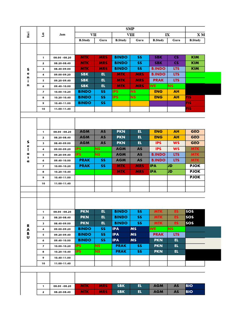 Roster Mata Pelajaran Tahun Ajaran 2021 2022 Pdf