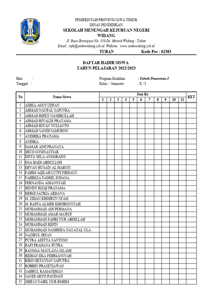 Daftar Hadir XI TP.2023-2024 | PDF