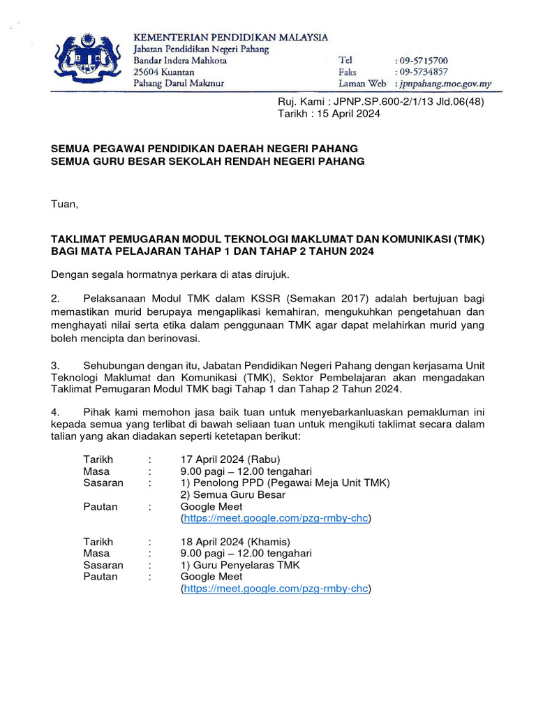 Taklimat Pembugaran TMK 2024 | PDF