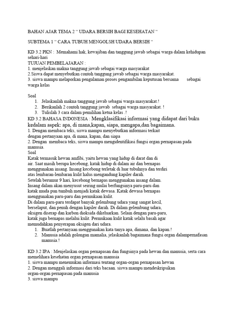 Bahan Ajar Tema 2 Kelas 5 Tema 2 | PDF