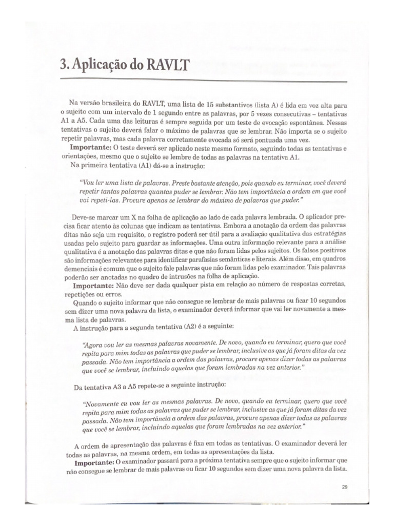 Aplicação Do RAVLT | PDF