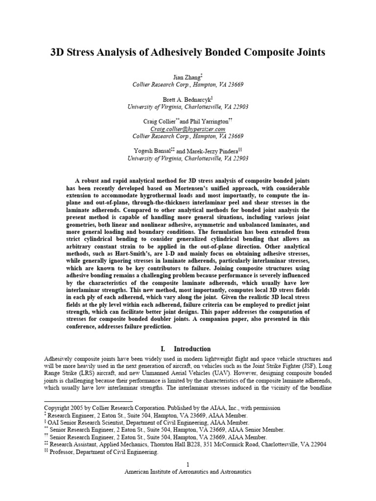 3D Stress Analysis of Adhesively Bonded Composite Joints | PDF | Finite ...