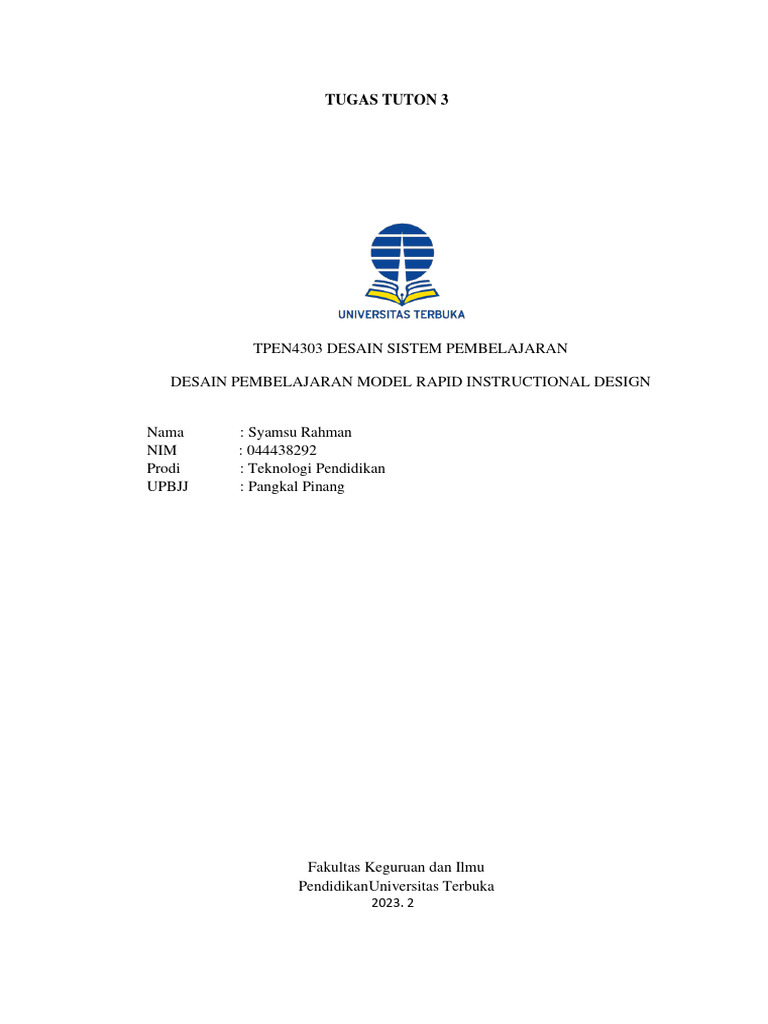 Tugas 3 Desan Sistem Pembelajaran Syamsu Rahman 044438292 | PDF