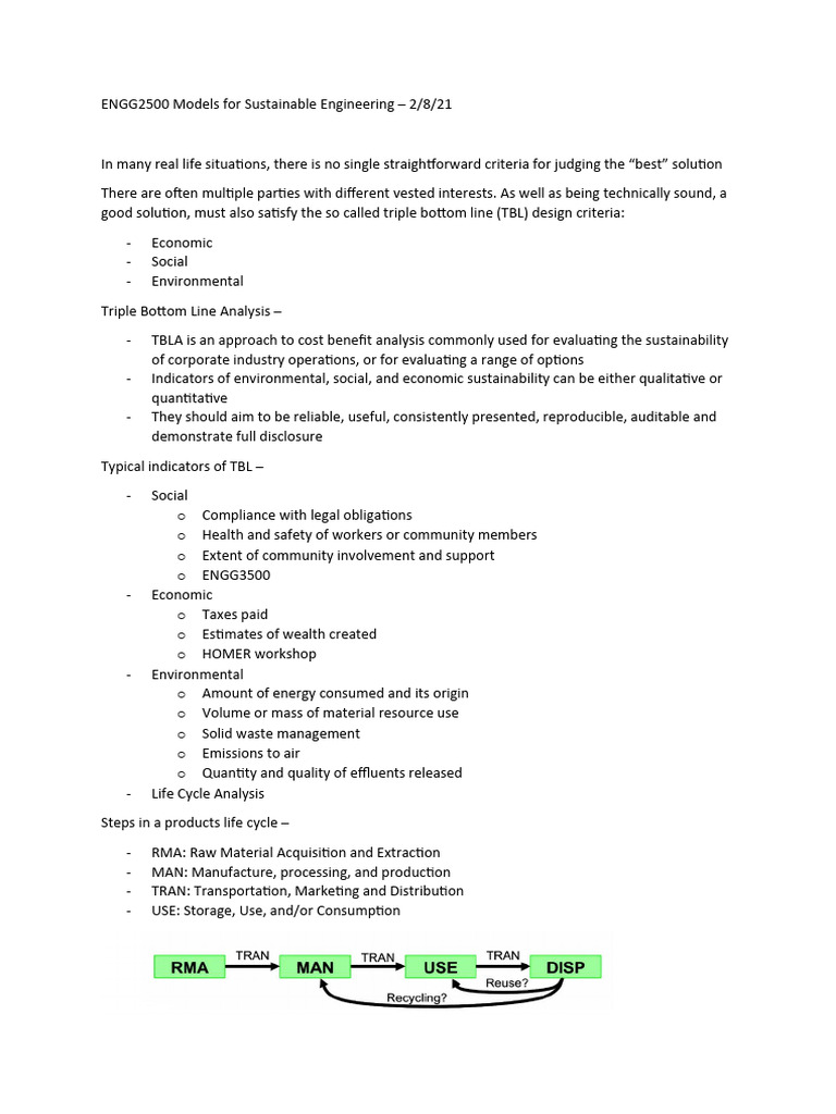 ENGG2500 Models For Sustainable Engineering | PDF | Life Cycle ...