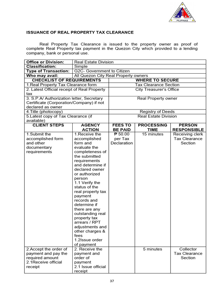 Quezon City Property Tax Clearance Guide | PDF | Taxes | Property Tax