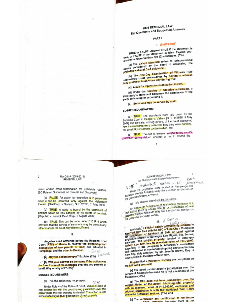 Central Bar Q and A (2009 - 2019) Remedial Law | PDF