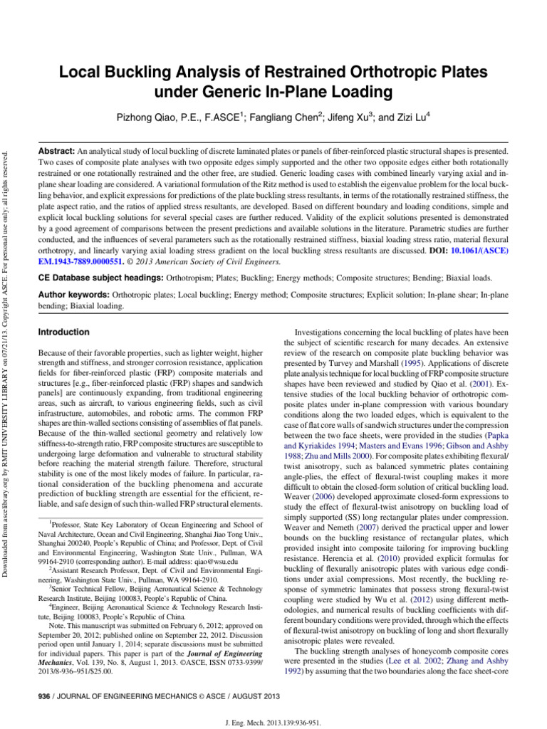 Local Buckling Analysis of Restrained Orthotropic Plates Under Generic ...