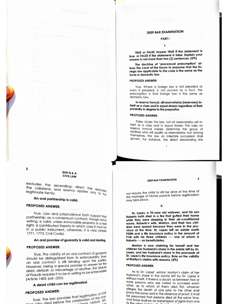 Central Bar Q and A (2009 - 2021) Civil Law | PDF