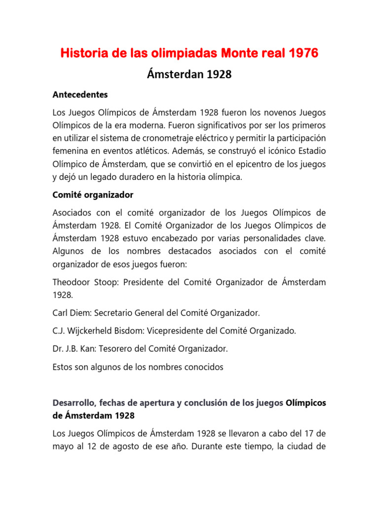 Historia de Las Olimpiadas Monte Real 1976 | PDF | Juegos olímpicos | Festivales deportivos