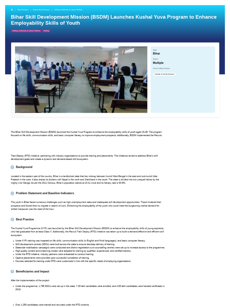 Bihar Skill Development Mission (BSDM) Launches Kushal Yuva Program To Enhance Employability ...