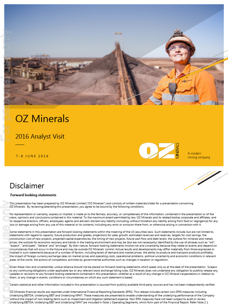 Oz Minerals Analyst Tour 2016 | PDF | Financial Statement | Economies
