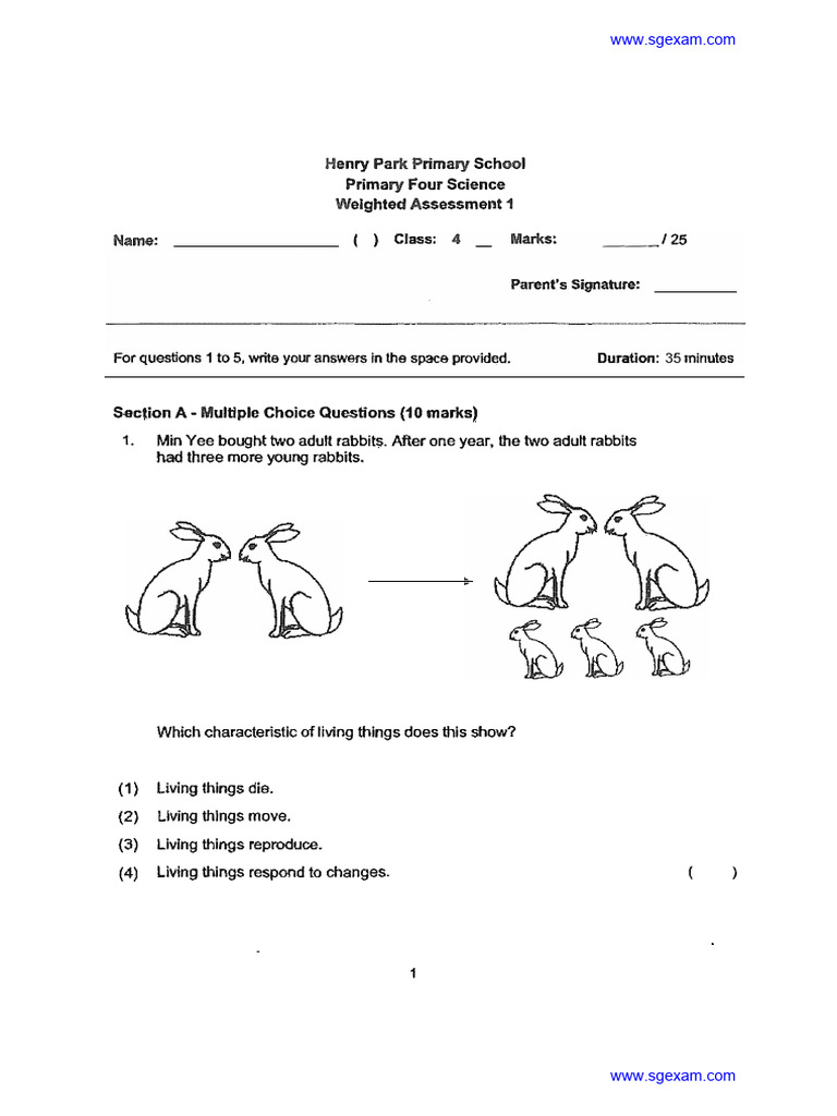 2023-P4-Science-Weighted Assessment | PDF | Organisms | Biology