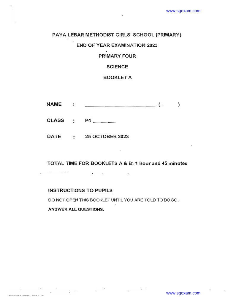 P4 Science Exam Paper 2023 | PDF | Applied And Interdisciplinary ...