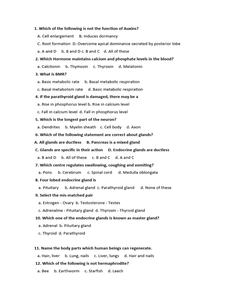X_BIO_PT 2 Questionnaire 2425 | PDF | Hormone | Endocrine System
