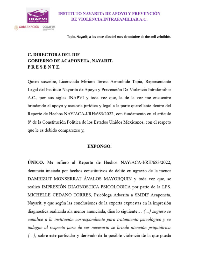 OFICIO DIF Acaponeta | PDF | Violencia doméstica | Violencia