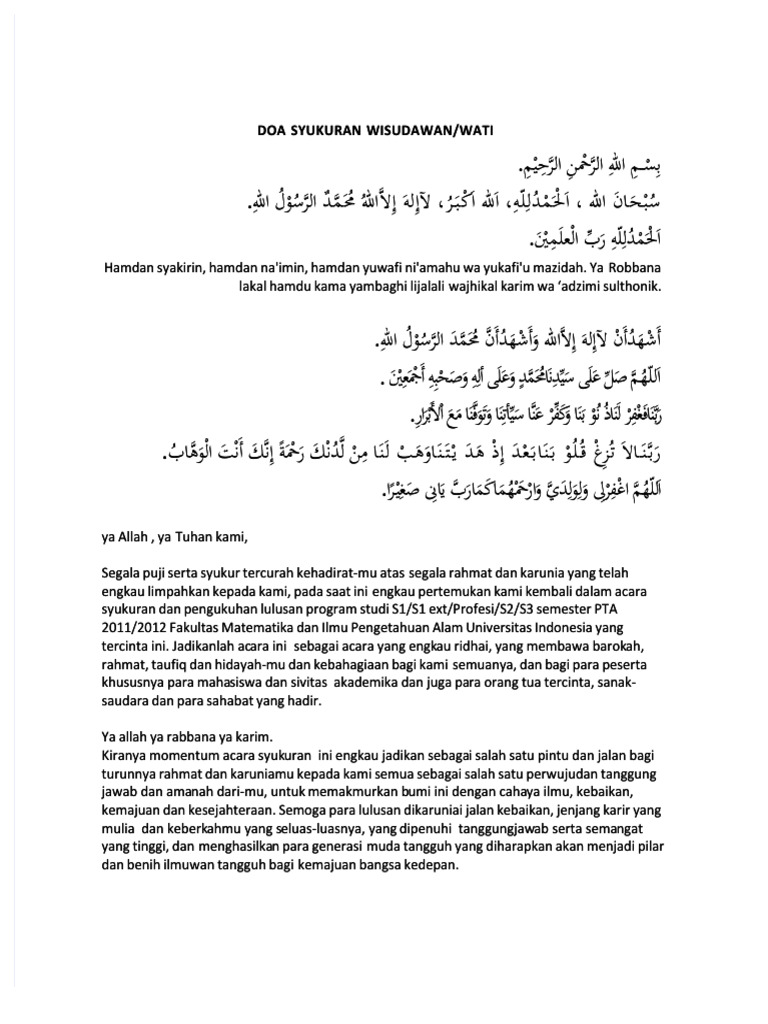 Doa Syukuran Wisuda FMIPA UI | PDF