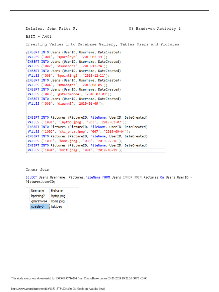 SQL Joins Tutorial: Hands-on Activity | PDF