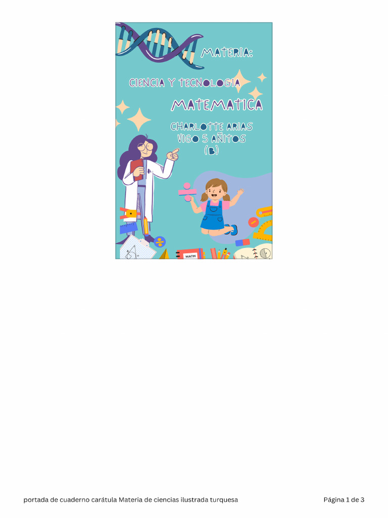 Portada de Cuaderno Carátula Materia de Ciencias Ilustrada Turquesa | PDF