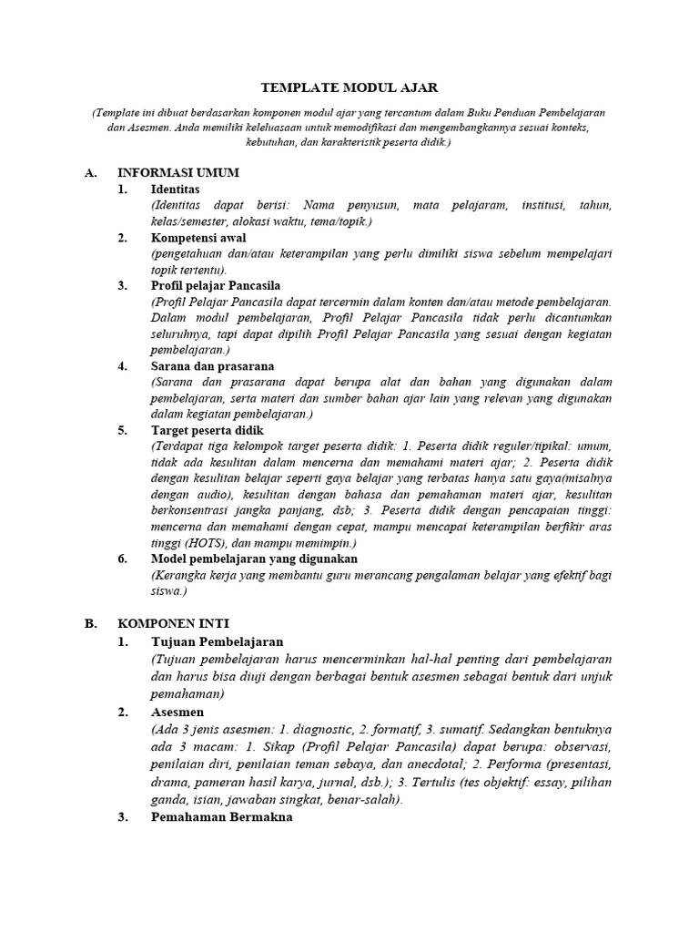 Template Modul Ajar | PDF