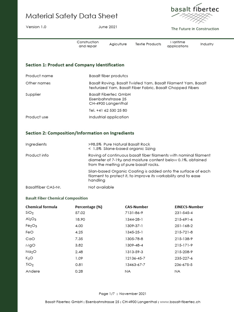 SDS-Basalt Fiber Roving_Basalt Fiber Fibertec | PDF | Yarn | Textiles