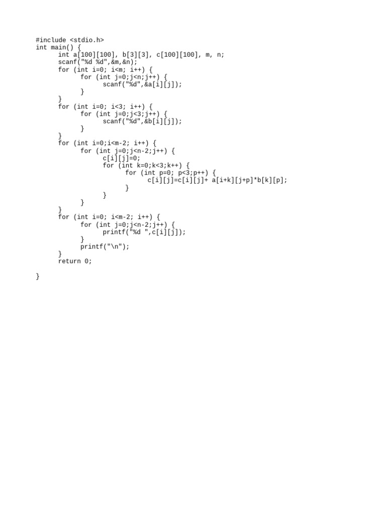 Matrix Multiplication in C Code | PDF | Computers | Technology & Engineering
