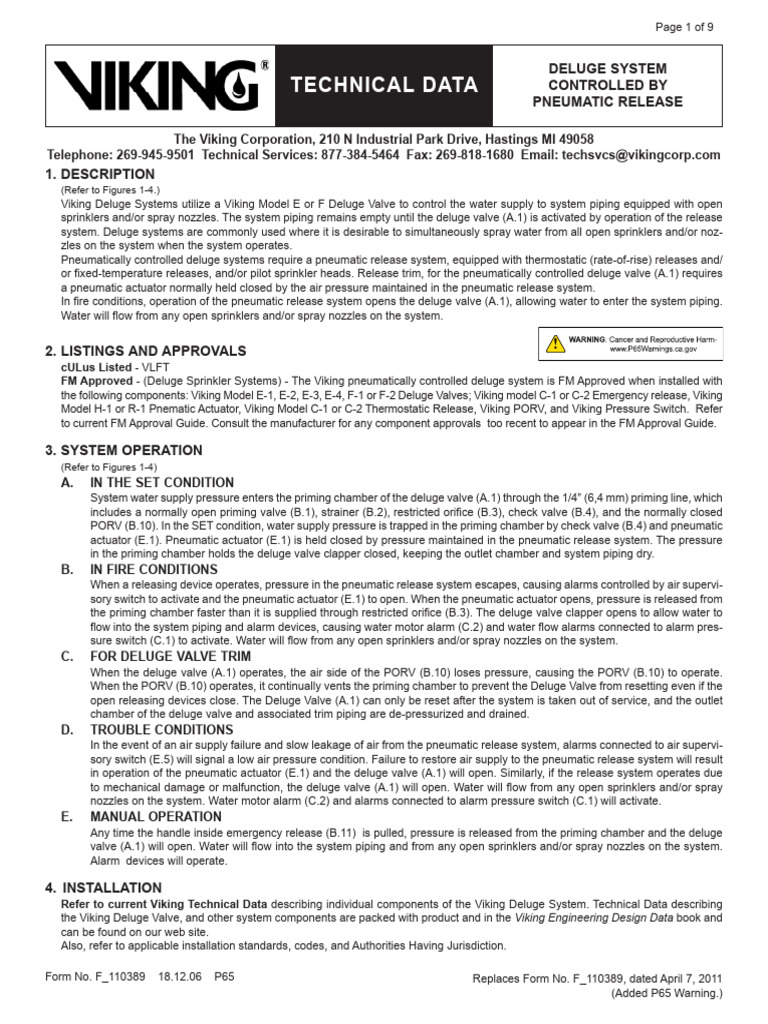 Viking Pneumatic Deluge System Guide | PDF | Fire Sprinkler System | Valve
