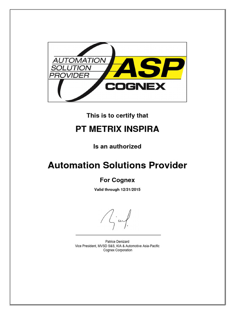 Cognex Automation Provider Certification | PDF