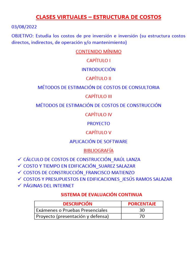 CLASES VIRTUALES estructura de costos Parte 1 | PDF | Presupuesto | Costo
