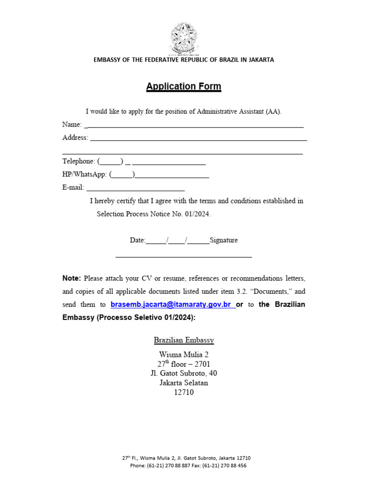Application Form Administrative Assistant 2024 | PDF