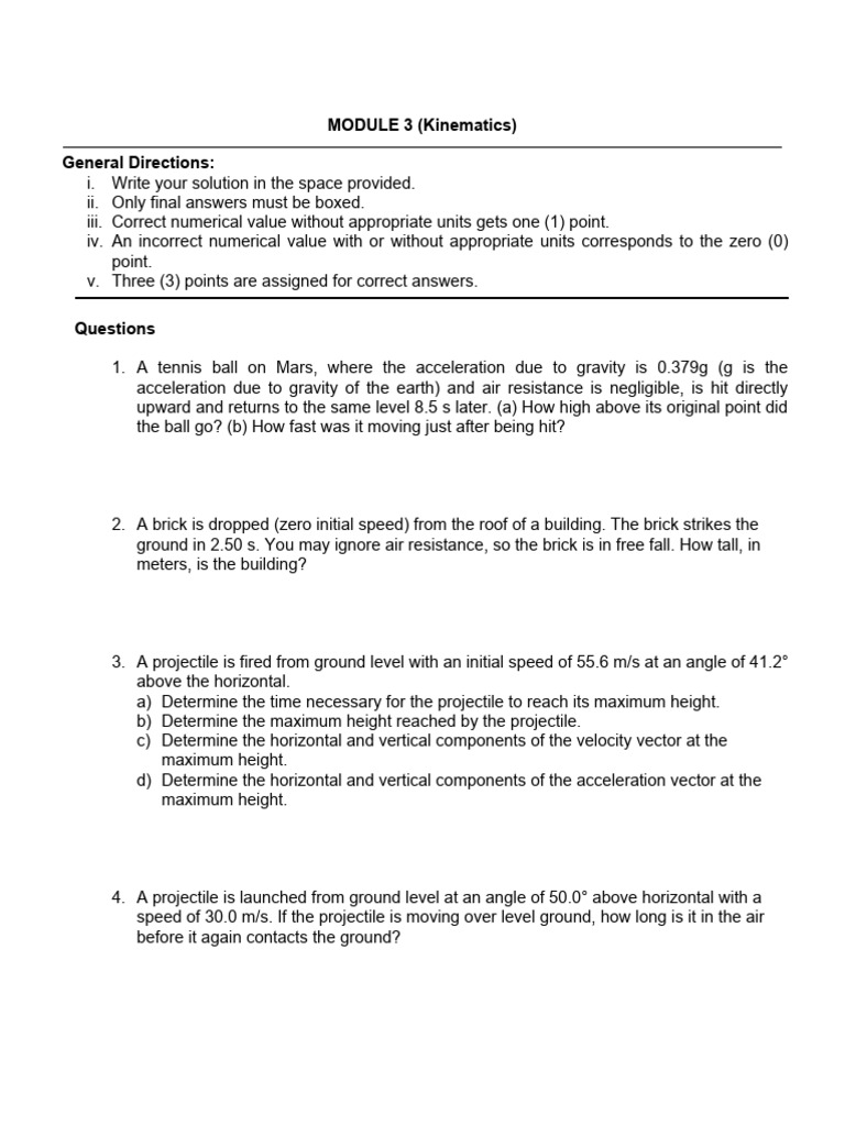 HOMEWORK 5 (Module 3 (Free Fall and Projectile Motion) | PDF | Teaching ...