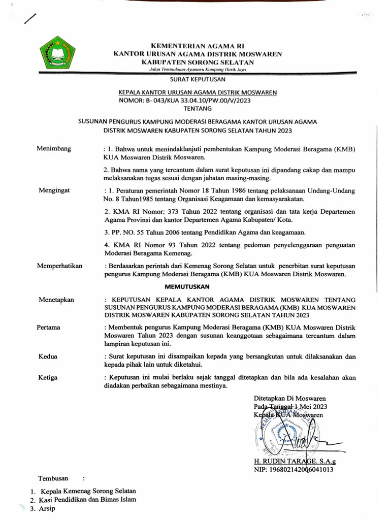 SK Pokja Kecamatan Mos 1 | PDF