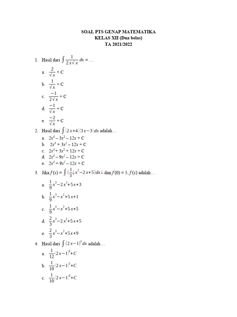 Soal PAS Genap Matematika Kelas XII | PDF