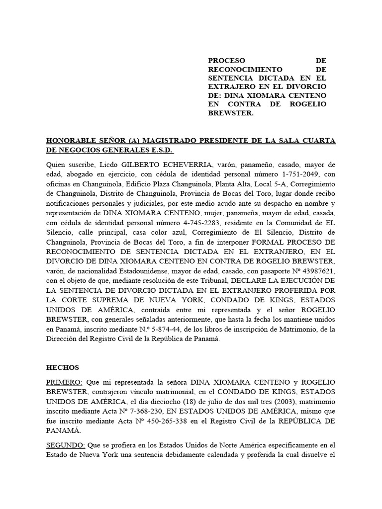 Exequatur de Divorcio en Panamá | PDF | Divorcio | Sentencia (ley)