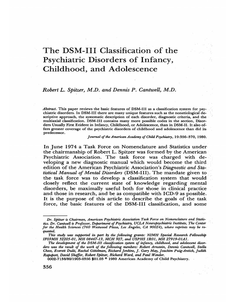 DSM-III Classification of Childhood Disorders | PDF | Diagnostic And ...