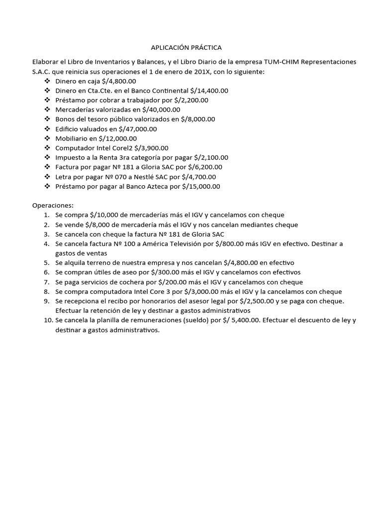 Ejercicio S8 Inv Bal y Libro Diario | PDF